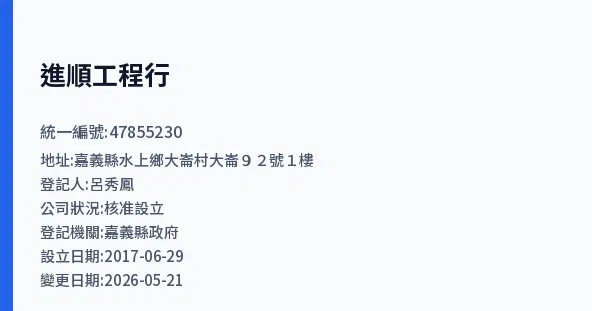 進順工程行的照片-統編 47855230(嘉義縣) 公司登記資料與營業項目詳細圖表
