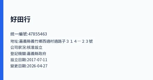 好田行的照片-統編 47855463(嘉義縣) 公司登記資料與營業項目詳細圖表