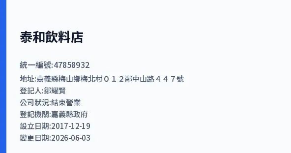 泰和飲料店的照片-統編 47858932(嘉義縣) 公司登記資料與營業項目詳細圖表