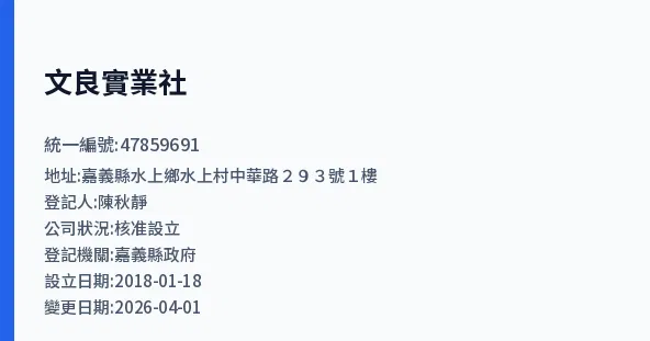 文良實業社的照片-統編 47859691(嘉義縣) 公司登記資料與營業項目詳細圖表