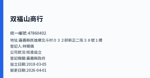双福山商行的照片-統編 47860402(嘉義縣) 公司登記資料與營業項目詳細圖表