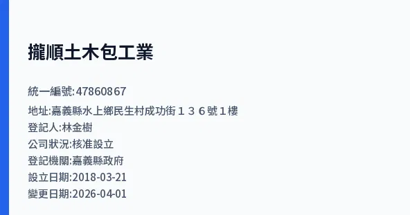 攏順土木包工業的照片-統編 47860867(嘉義縣) 公司登記資料與營業項目詳細圖表