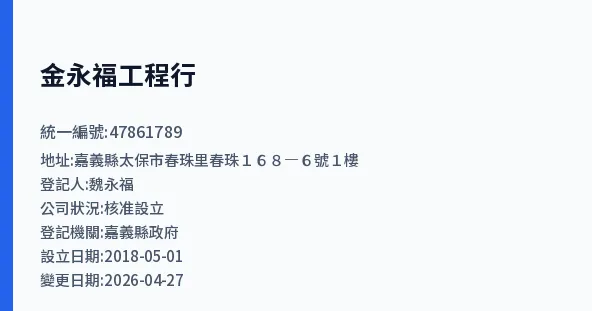 金永福工程行的照片-統編 47861789(嘉義縣) 公司登記資料與營業項目詳細圖表