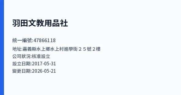 羽田文教用品社的照片-統編 47866118(嘉義縣) 公司登記資料與營業項目詳細圖表
