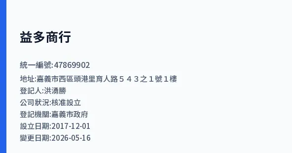 益多商行的照片-統編 47869902(嘉義市) 公司登記資料與營業項目詳細圖表