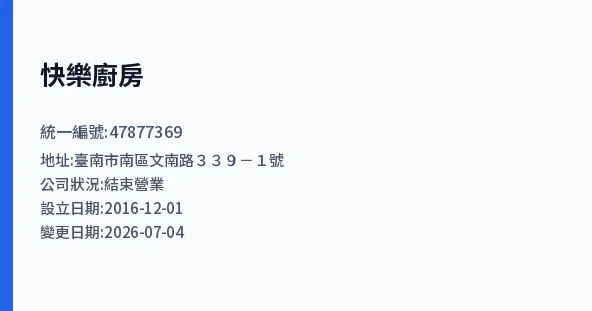 快樂廚房的照片-統編 47877369(臺南市) 公司登記資料與營業項目詳細圖表