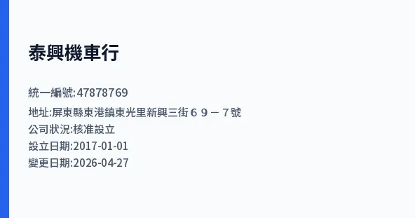 泰興機車行的照片-統編 47878769(屏東縣) 公司登記資料與營業項目詳細圖表