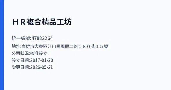 HR複合精品工坊的照片-統編 47882264(高雄市) 公司登記資料與營業項目詳細圖表