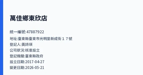 萬佳鄉東欣店的照片-統編 47887922(臺東縣) 公司登記資料與營業項目詳細圖表