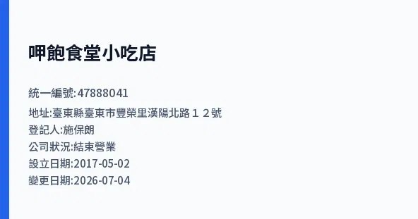 呷飽食堂小吃店的照片-統編 47888041(臺東縣) 公司登記資料與營業項目詳細圖表