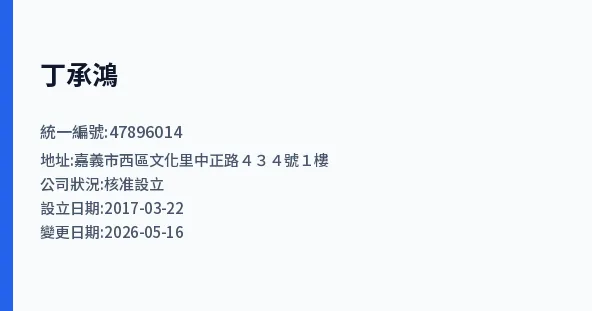 丁承鴻的照片-統編 47896014(嘉義市) 公司登記資料與營業項目詳細圖表