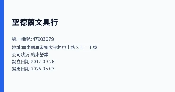 聖德蘭文具行的照片-統編 47903079(屏東縣) 公司登記資料與營業項目詳細圖表