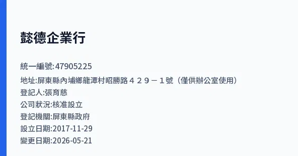 懿德企業行的照片-統編 47905225(屏東縣) 公司登記資料與營業項目詳細圖表