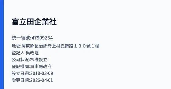 富立田企業社的照片-統編 47909284(屏東縣) 公司登記資料與營業項目詳細圖表