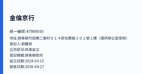 金倫京行的照片-統編 47909593(屏東縣) 公司登記資料與營業項目詳細圖表