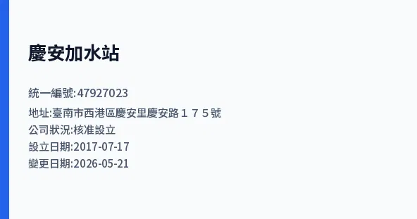 慶安加水站的照片-統編 47927023(臺南市) 公司登記資料與營業項目詳細圖表
