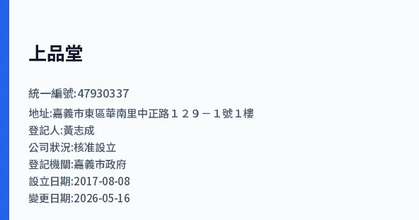 上品堂的照片-統編 47930337(嘉義市) 公司登記資料與營業項目詳細圖表