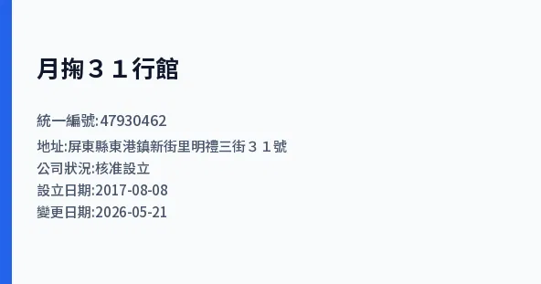 月掬31行館的照片-統編 47930462(屏東縣) 公司登記資料與營業項目詳細圖表