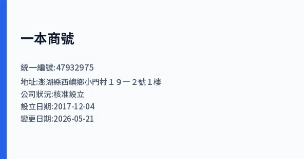 一本商號的照片-統編 47932975(澎湖縣) 公司登記資料與營業項目詳細圖表