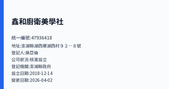 鑫和廚衛美學社的照片-統編 47936418(澎湖縣) 公司登記資料與營業項目詳細圖表