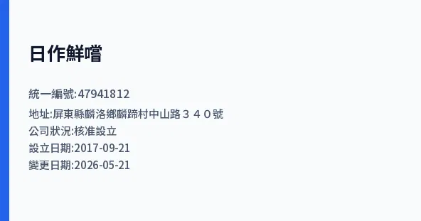日作鮮嚐的照片-統編 47941812(屏東縣) 公司登記資料與營業項目詳細圖表