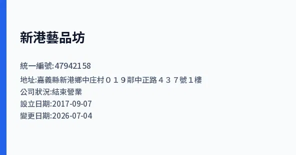 新港藝品坊的照片-統編 47942158(嘉義縣) 公司登記資料與營業項目詳細圖表