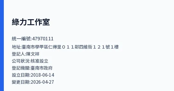 綠力工作室的照片-統編 47970111(臺南市) 公司登記資料與營業項目詳細圖表