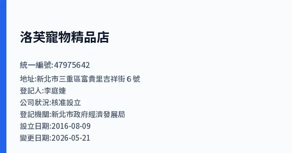 洛芙寵物精品店的照片-統編 47975642(新北市) 公司登記資料與營業項目詳細圖表