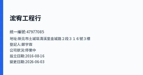 浤宥工程行的照片-統編 47977085(新北市) 公司登記資料與營業項目詳細圖表