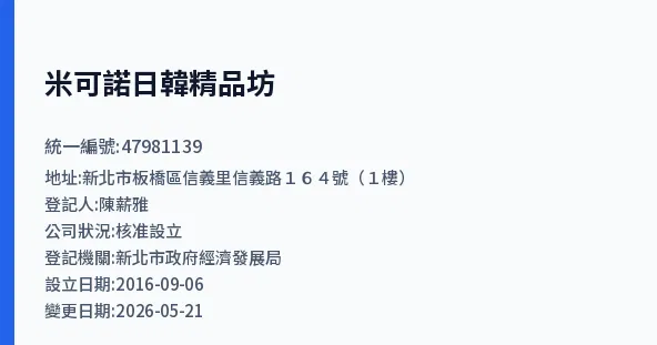米可諾日韓精品坊的照片-統編 47981139(新北市) 公司登記資料與營業項目詳細圖表