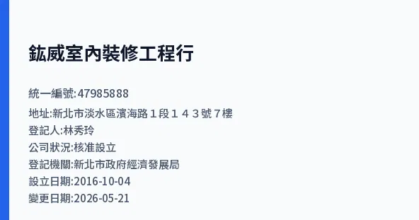 鈜威室內裝修工程行的照片-統編 47985888(新北市) 公司登記資料與營業項目詳細圖表