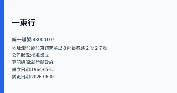 一東行的照片-統編 48000107(新竹縣) 公司登記資料與營業項目詳細圖表