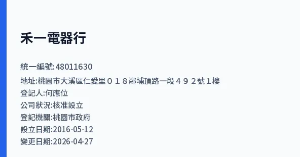 禾一電器行的照片-統編 48011630(桃園市) 公司登記資料與營業項目詳細圖表