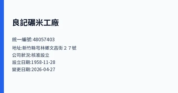 良記碾米工廠的照片-統編 48057403(新竹縣) 公司登記資料與營業項目詳細圖表