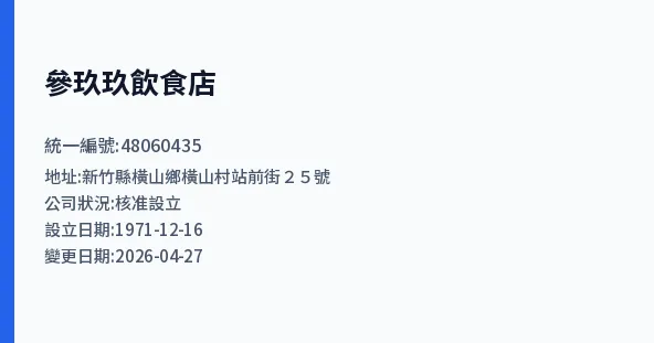參玖玖飲食店的照片-統編 48060435(新竹縣) 公司登記資料與營業項目詳細圖表