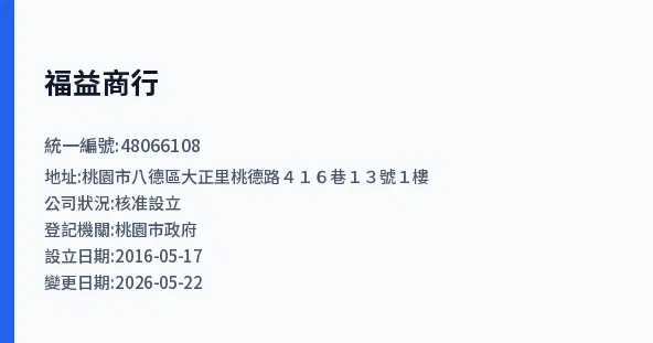 福益商行的照片-統編 48066108(桃園市) 公司登記資料與營業項目詳細圖表