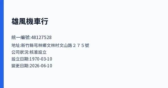 雄風機車行的照片-統編 48127528(新竹縣) 公司登記資料與營業項目詳細圖表