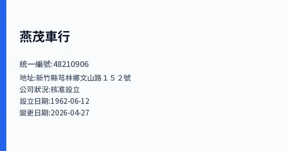 燕茂車行的照片-統編 48210906(新竹縣) 公司登記資料與營業項目詳細圖表