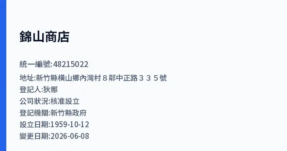 錦山商店的照片-統編 48215022(新竹縣) 公司登記資料與營業項目詳細圖表