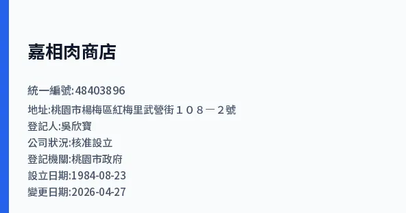 嘉相肉商店的照片-統編 48403896(桃園市) 公司登記資料與營業項目詳細圖表