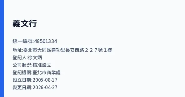 義文行的照片-統編 48501334(臺北市) 公司登記資料與營業項目詳細圖表