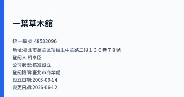 一葉草木舘的照片-統編 48582096(臺北市) 公司登記資料與營業項目詳細圖表