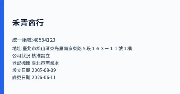 禾青商行的照片-統編 48584123(臺北市) 公司登記資料與營業項目詳細圖表