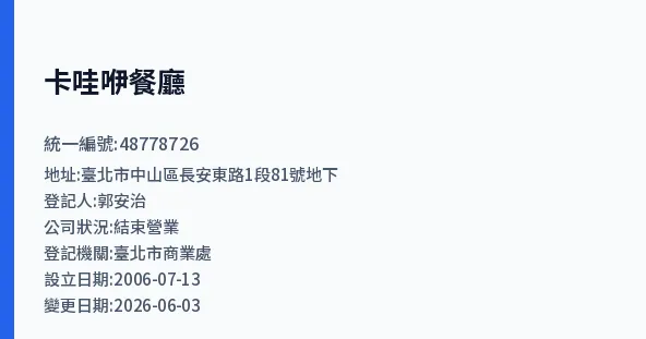 卡哇咿餐廳的照片-統編 48778726(臺北市) 公司登記資料與營業項目詳細圖表