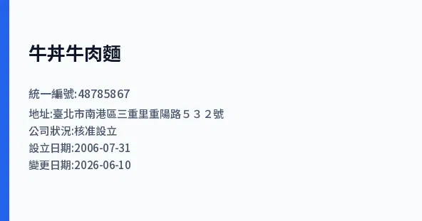 牛丼牛肉麵的照片-統編 48785867(臺北市) 公司登記資料與營業項目詳細圖表