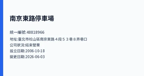 南京東路停車場的照片-統編 48818966(臺北市) 公司登記資料與營業項目詳細圖表