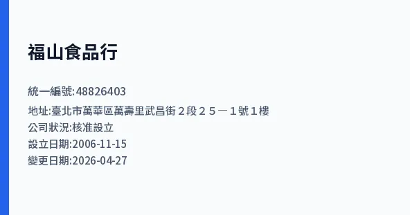 福山食品行的照片-統編 48826403(臺北市) 公司登記資料與營業項目詳細圖表