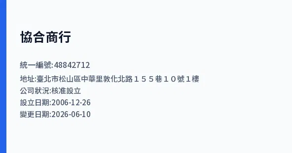 協合商行的照片-統編 48842712(臺北市) 公司登記資料與營業項目詳細圖表