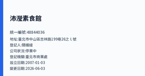 沛瀅素食館的照片-統編 48844036(臺北市) 公司登記資料與營業項目詳細圖表