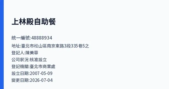 上林殿自助餐的照片-統編 48888934(臺北市) 公司登記資料與營業項目詳細圖表